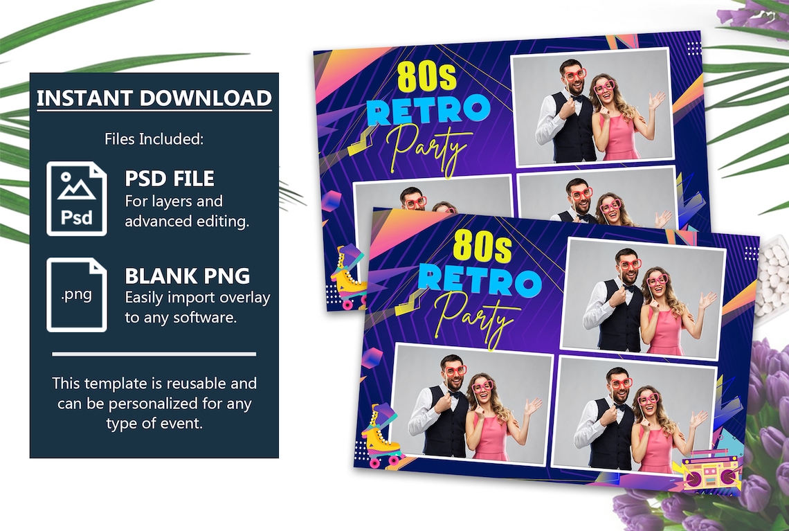 80s 4x6 Retro Party Photo Booth Template Postcard for Birthday, Bat Bar ...