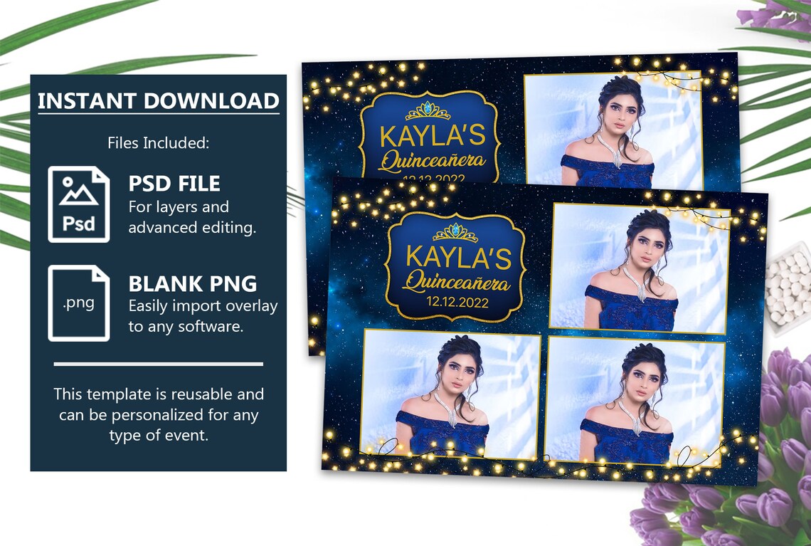 Starry Night 4x6 Photo Booth Template for Quinceañera, Sweet 16, Debut ...