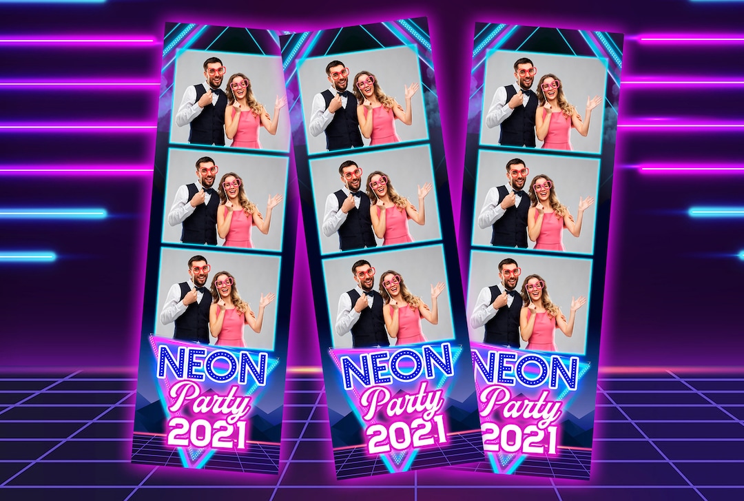 NEON Lights Colorful Retro Photo Booth Template 2x6 Strips for ...