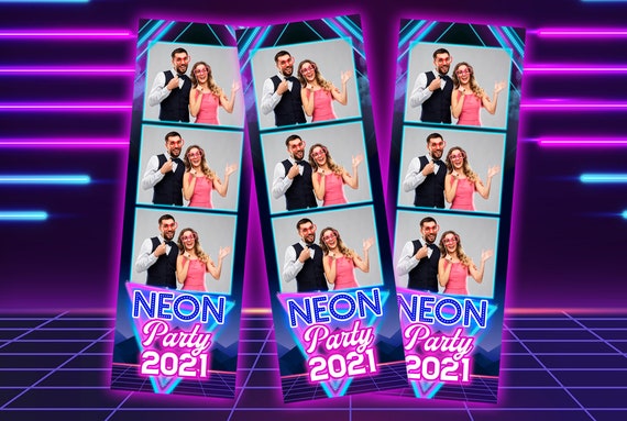 NEON Lights Colorful Retro Photo Booth Template 2x6 Strips - Etsy