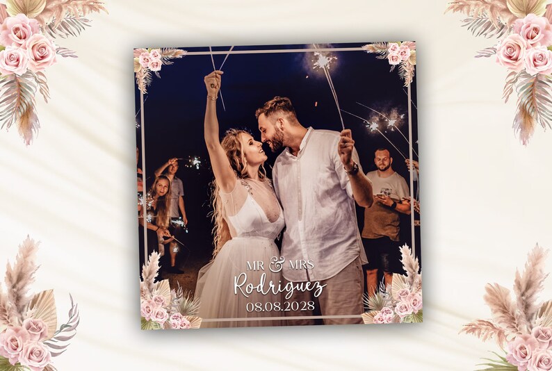 360 Bohemian Wedding Overlay With Pampas Flowers and Leaves, Dusty Nude ...