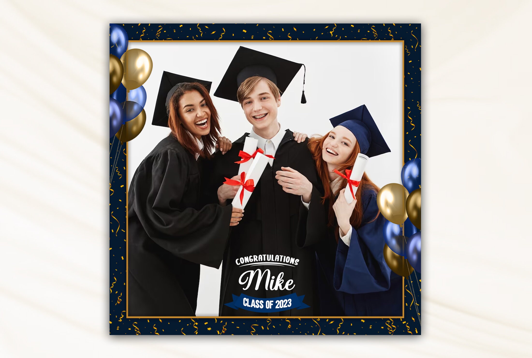 Graduation 360 Overlay With Blue and Gold Balloons and Confetti for ...