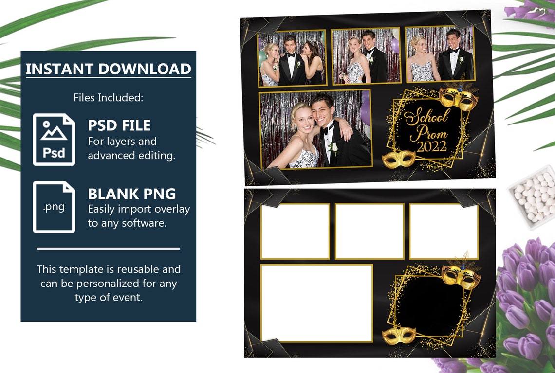 Mardi Gras 4x6 Black and Gold Masquerade Photo Booth Template for Prom ...