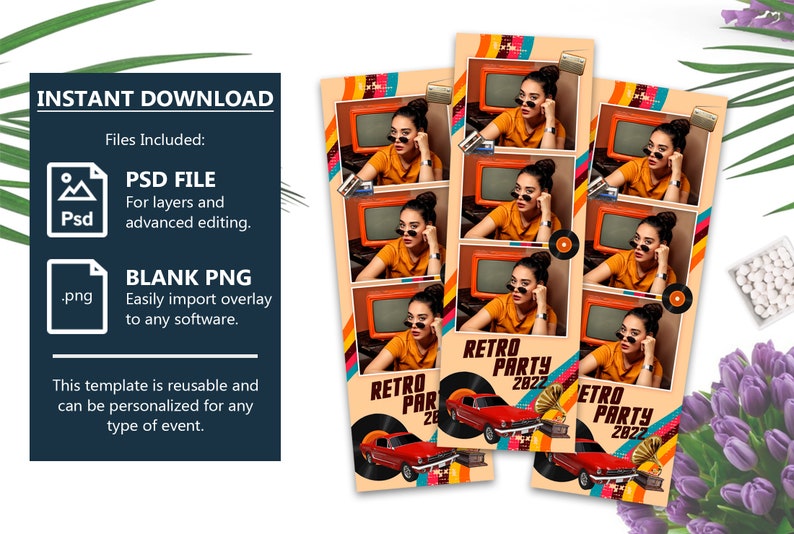 Retro 2x6 Photo Booth Template Vintage Theme for Birthdays, HOCO ...