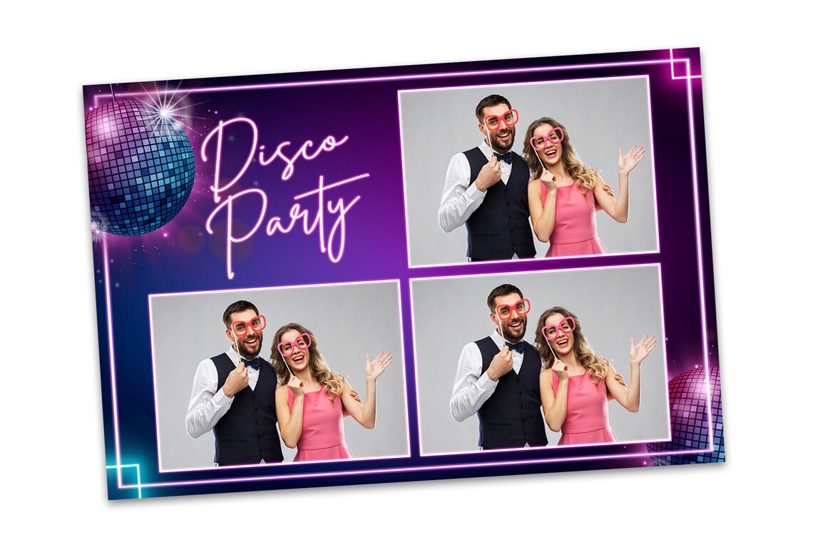 NEON Disco Party Photo Booth Template 4x6 Postcard for Homecoming ...