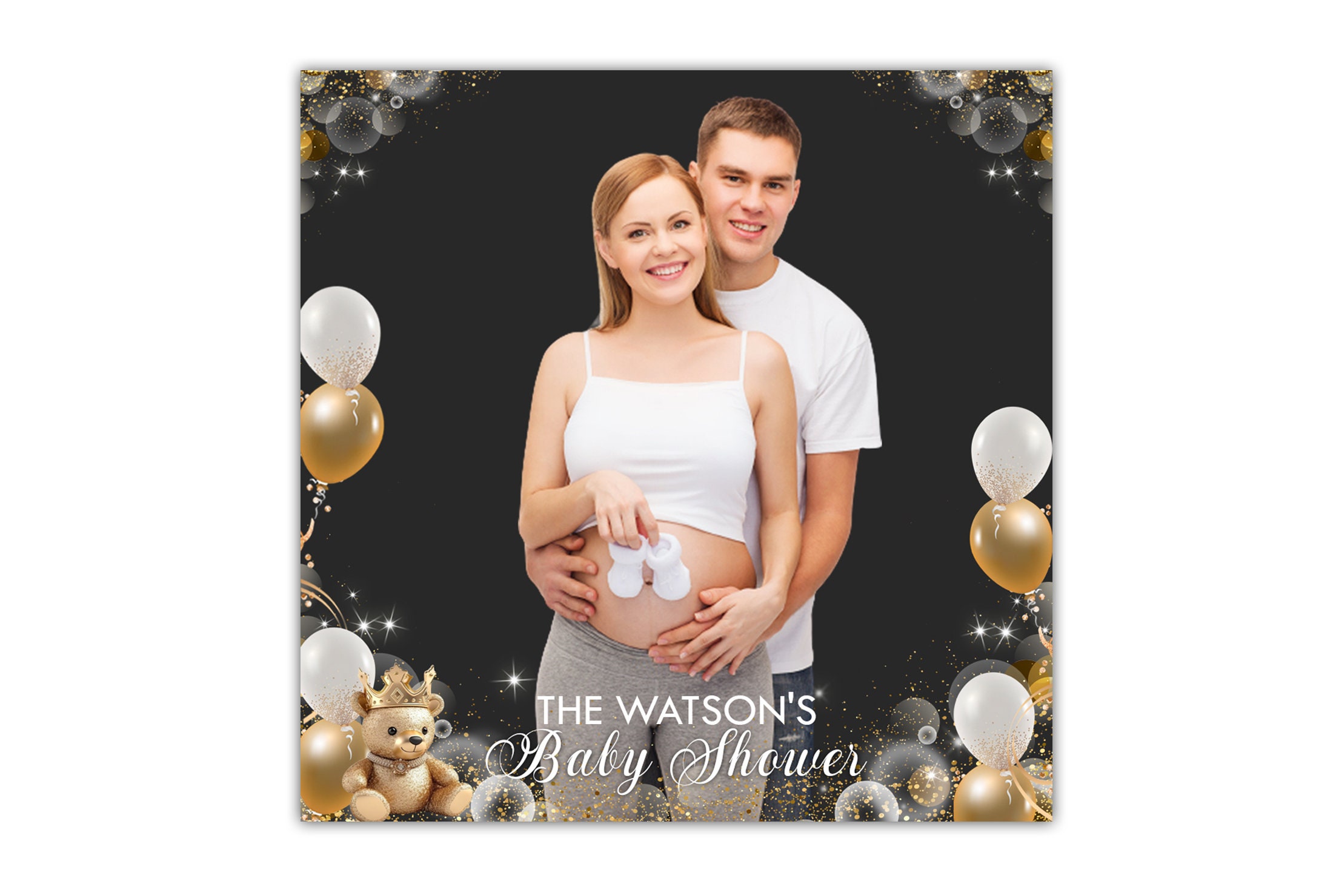 Golden Baby Shower 360 Overlay With Balloons, Gold Sparkles and Teddy ...