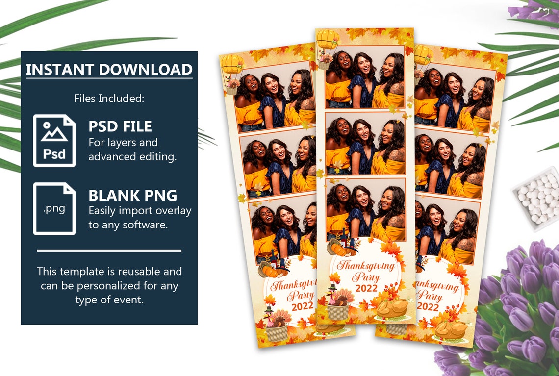 Thanksgiving 2x6 Strips Photo Booth Template for Holiday Party With ...