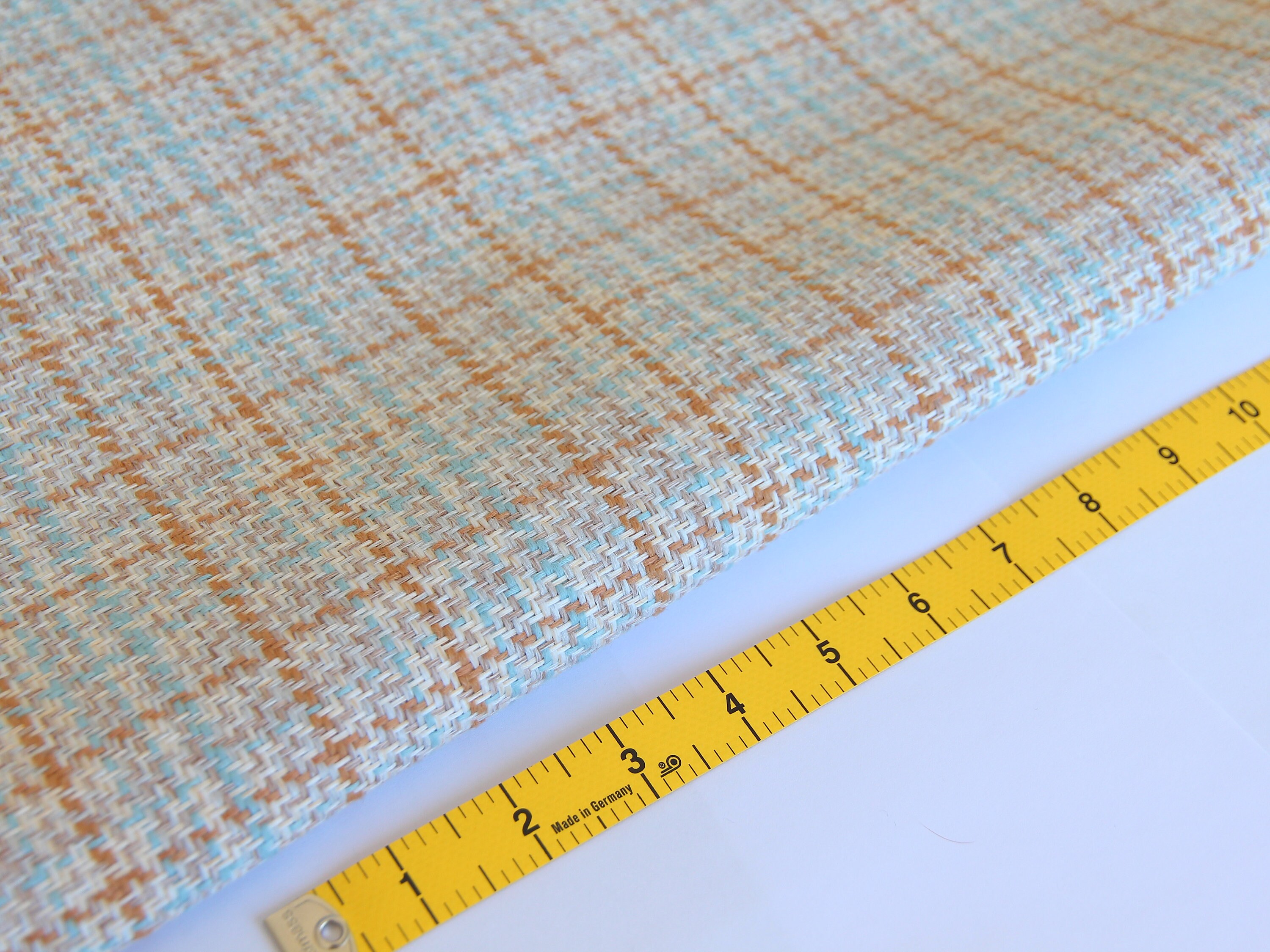 Azure, Cream, Rust Plaid Fabric by the Meter or by the Yard for ...