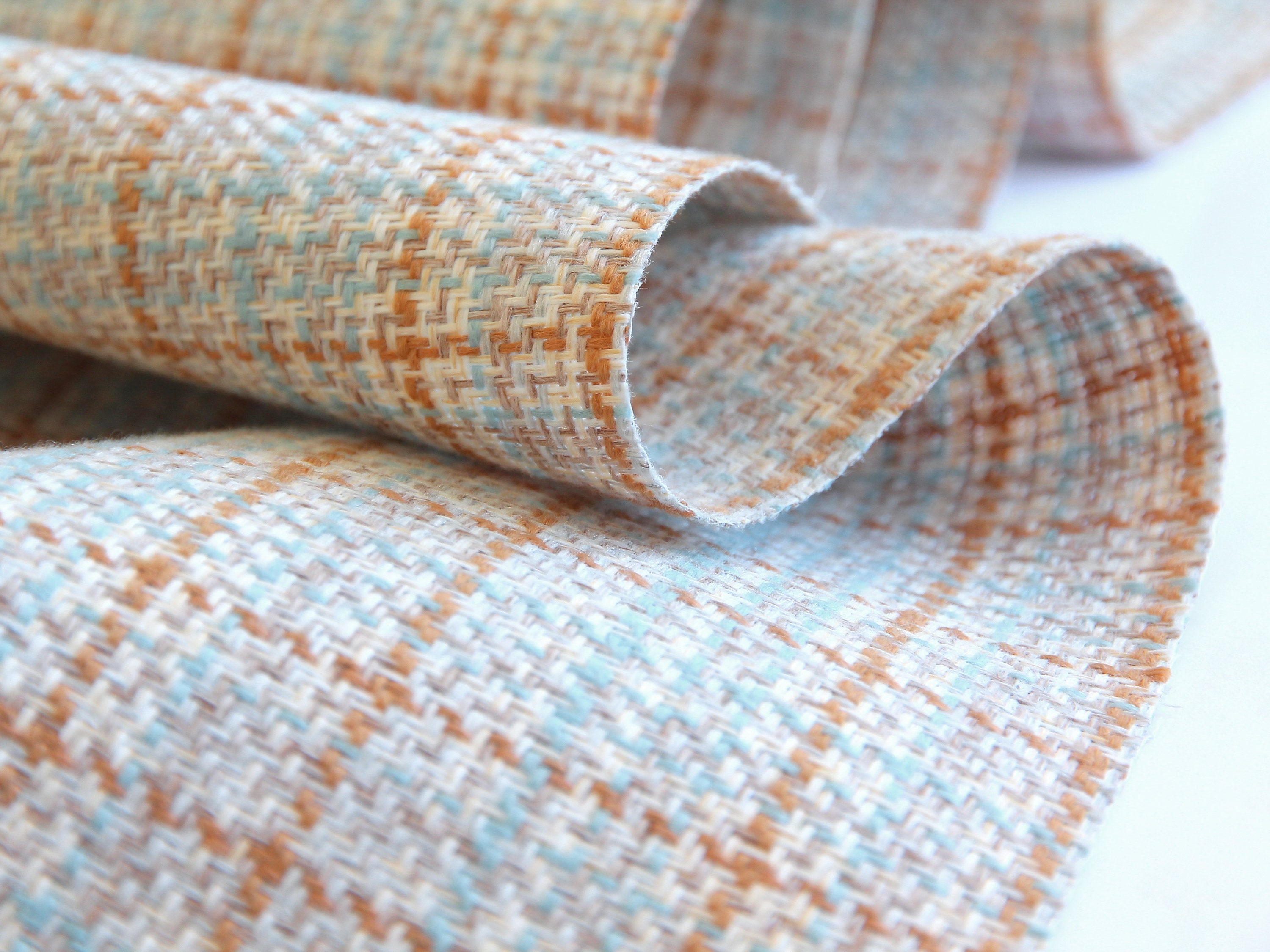 Azure, Cream, Rust Plaid Fabric by the Meter or by the Yard for ...