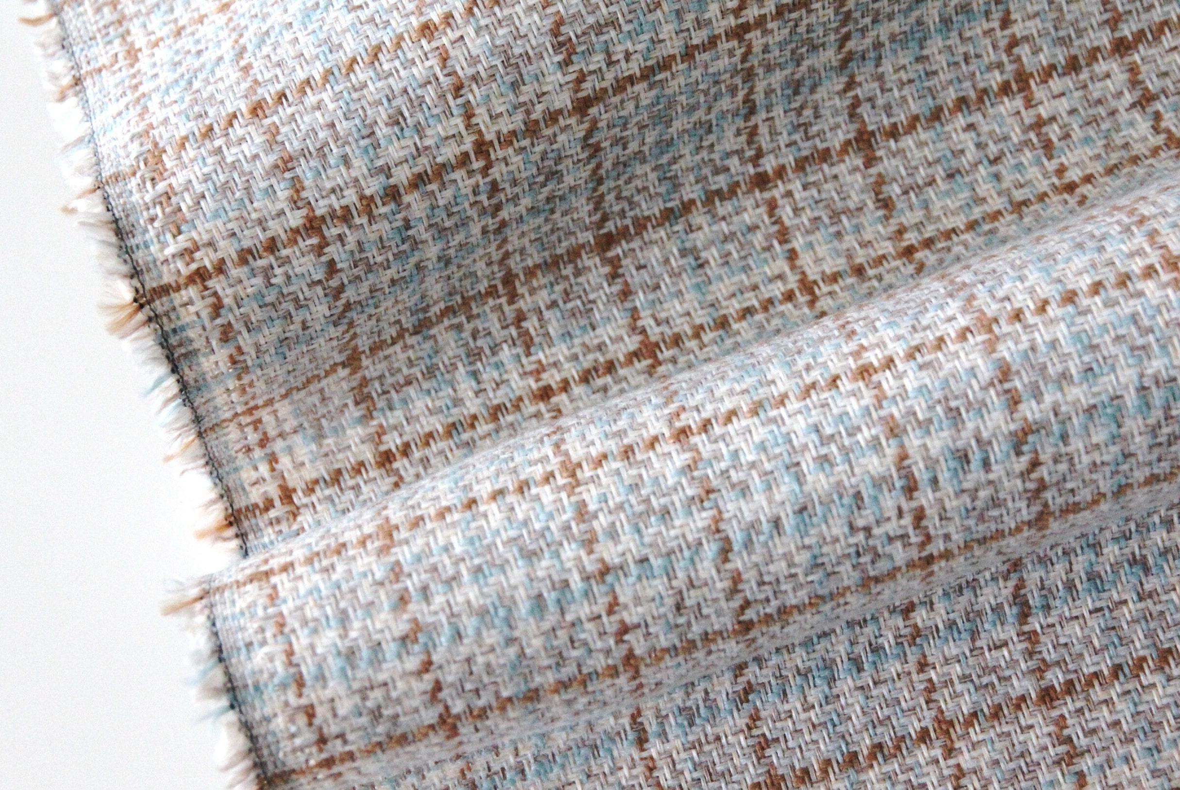 Azure, Cream, Rust Plaid Fabric by the Meter or by the Yard for ...