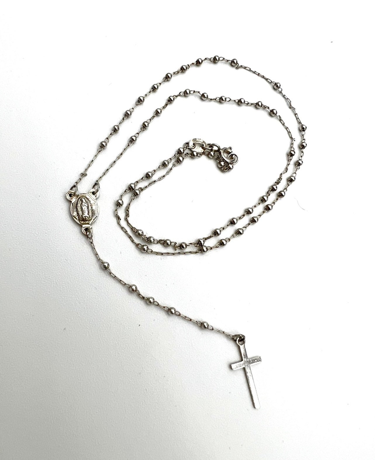 Sterling Silver Rosary Necklace - Etsy