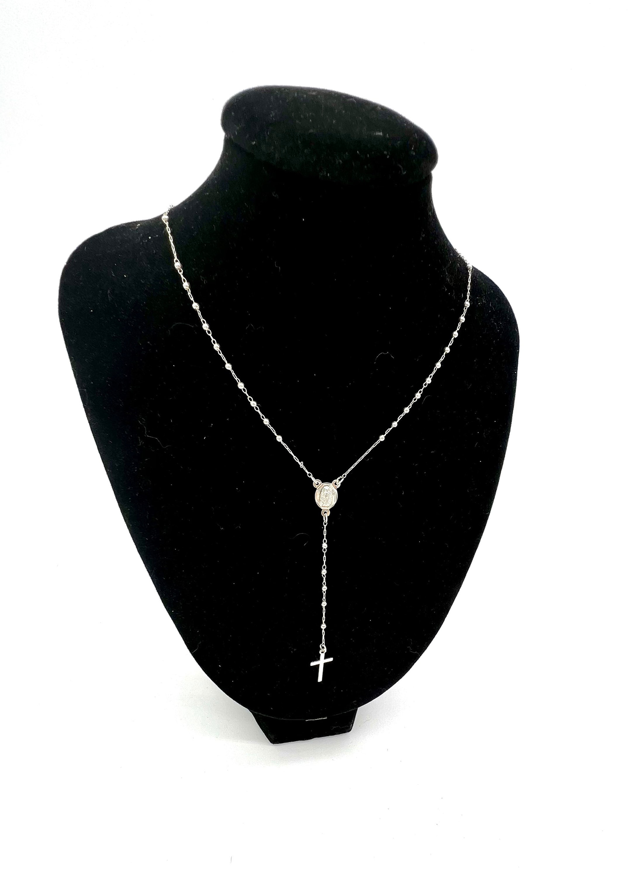 Sterling Silver Rosary Necklace - Etsy
