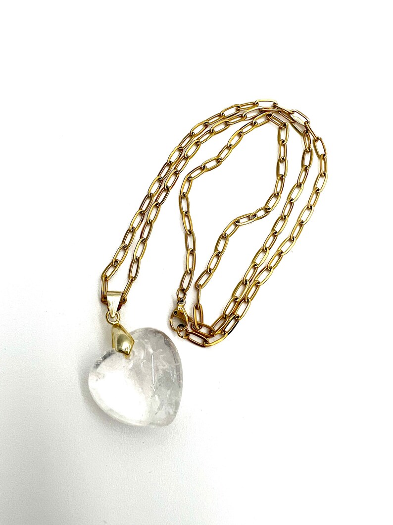 Clear Quartz Heart Pendant and 18k Gold Plated Chain - Etsy