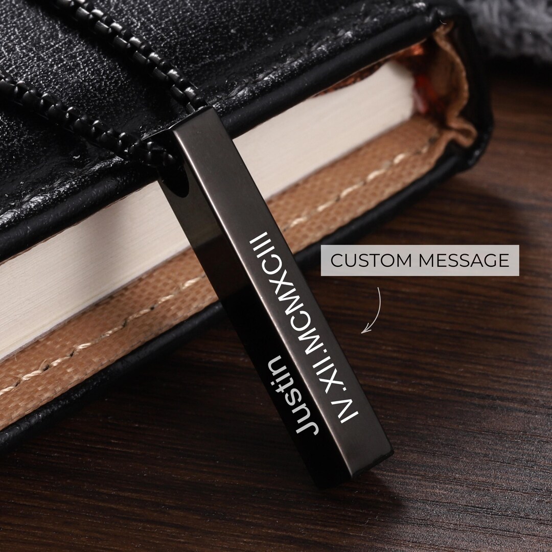 Custom Men's Necklace - Engraved Name or Coordinates, Stainless Steel ...