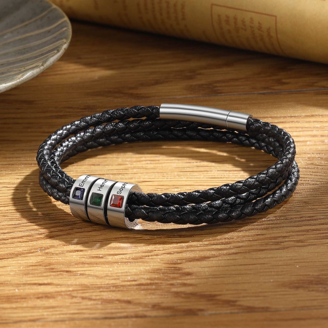 Dad Bracelet With Kids Names - Personalized Leather Bracelet for Dad ...