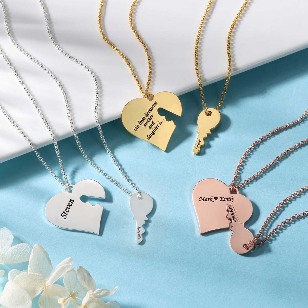 Heart & Key Necklace - Necklace for Couples - His and Hers Pendant ...