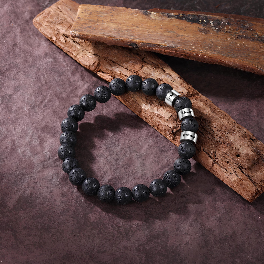Lava Stone Bracelet: Custom Black Lava Rock Bracelet, Personalized ...