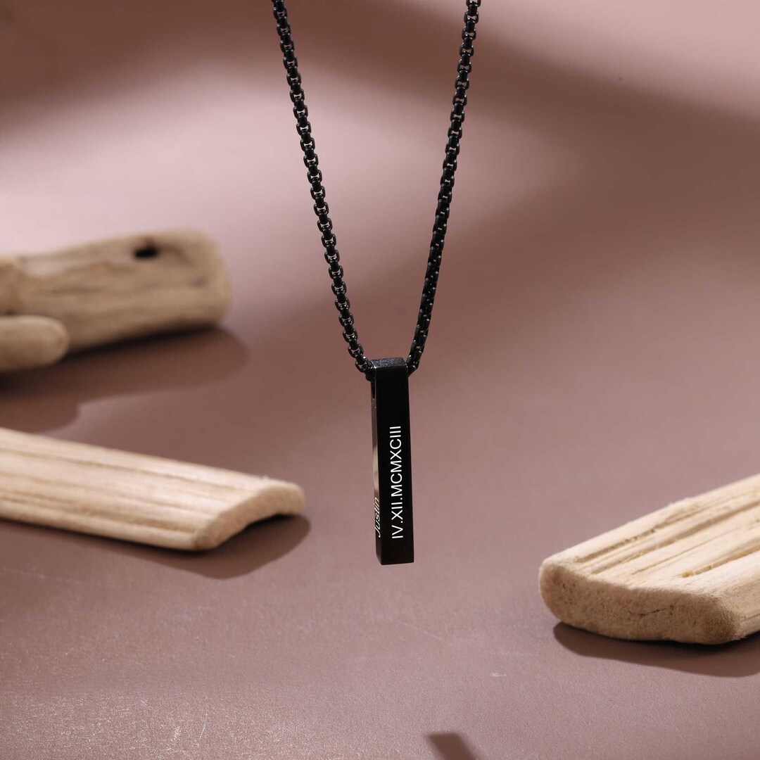 Men Name Necklace - Black Necklace for Guys - Necklace for Dad ...