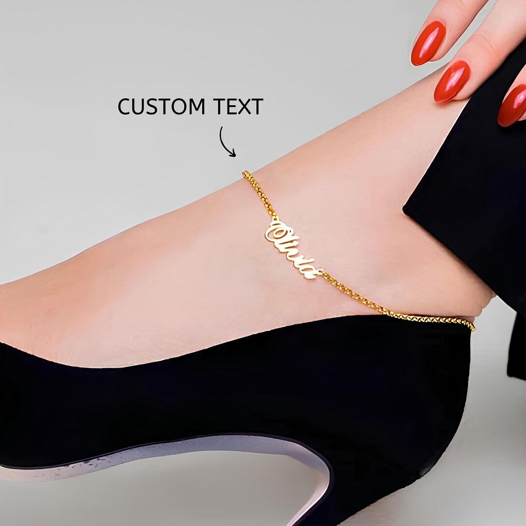 Personalized Ankle Bracelet, Custom Gold Anklet With Name, Nameplate ...