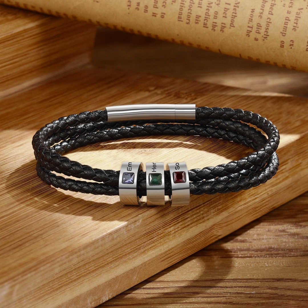 Birthstone Bracelet for Men - Mens Bracelet With Family Names ...