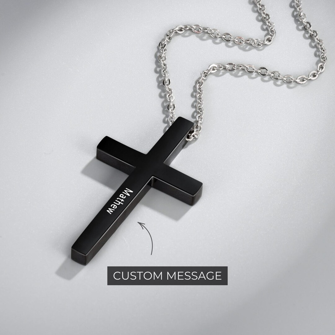 Custom Engraved Cross Pendant for Men - Black Stainless Steel Name ...