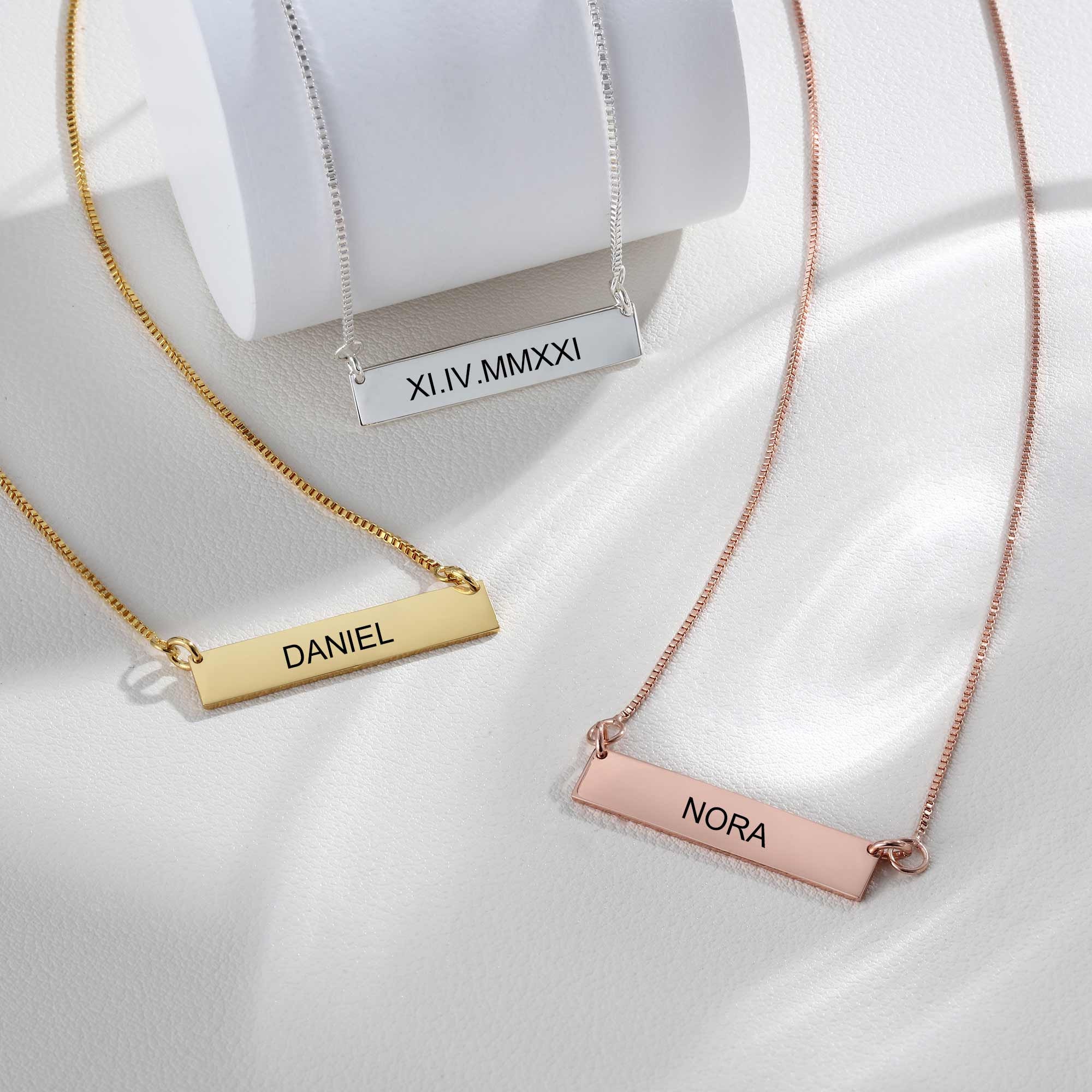 Custom Gold Bar Necklace - Personalized Engraved Horizontal Bar Pendant ...