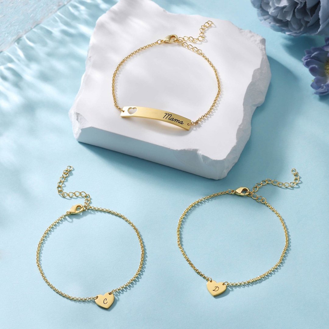 Mother Daughter Bracelet - Gold Mother and Daughter Bracelet - Engraved ...