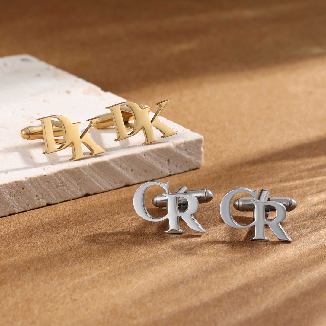 Personalized Letter Cufflinks - Silver & Gold Initial Cufflinks - Engraved Alphabet Cufflinks ...