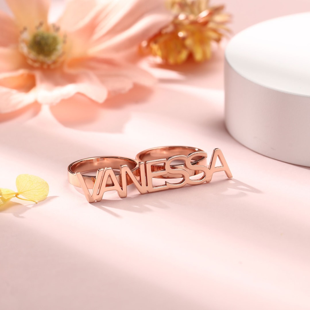 Two Finger Ring - Double Name Ring Gold - Personalized Double Finger ...