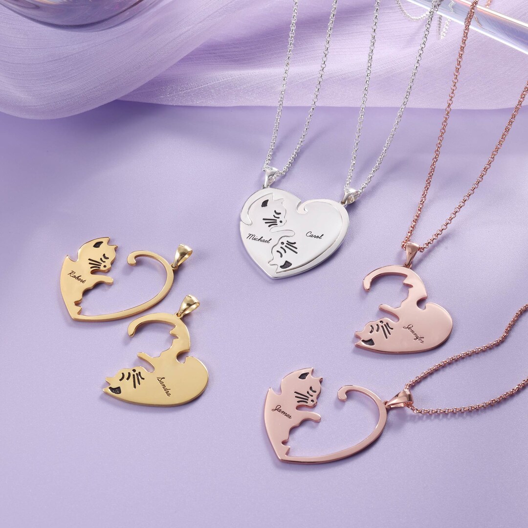 Matching Cat Necklace Silver & Gold Matching Necklaces for Couples ...