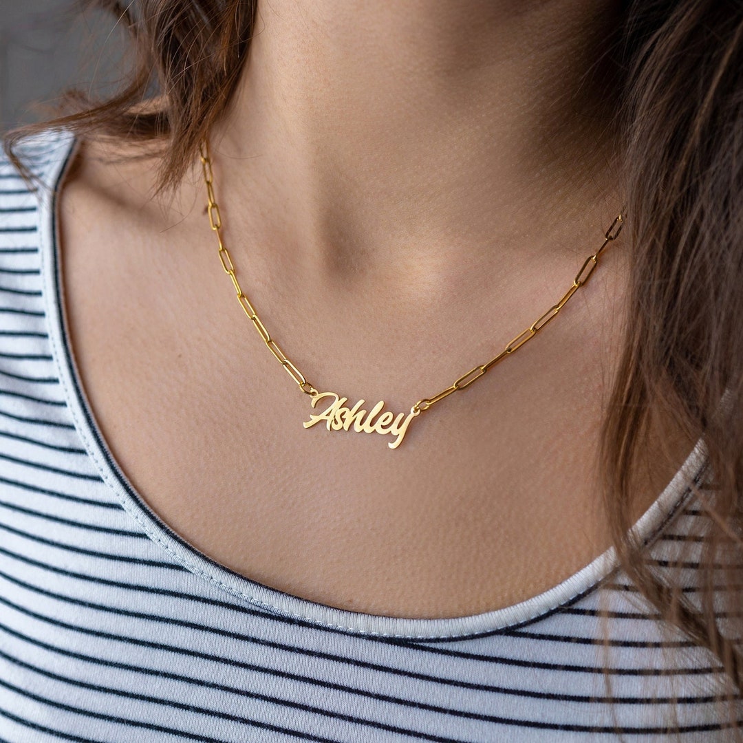 Gold Paperclip Nameplate Necklace, Custom Women's Name Jewelry ...