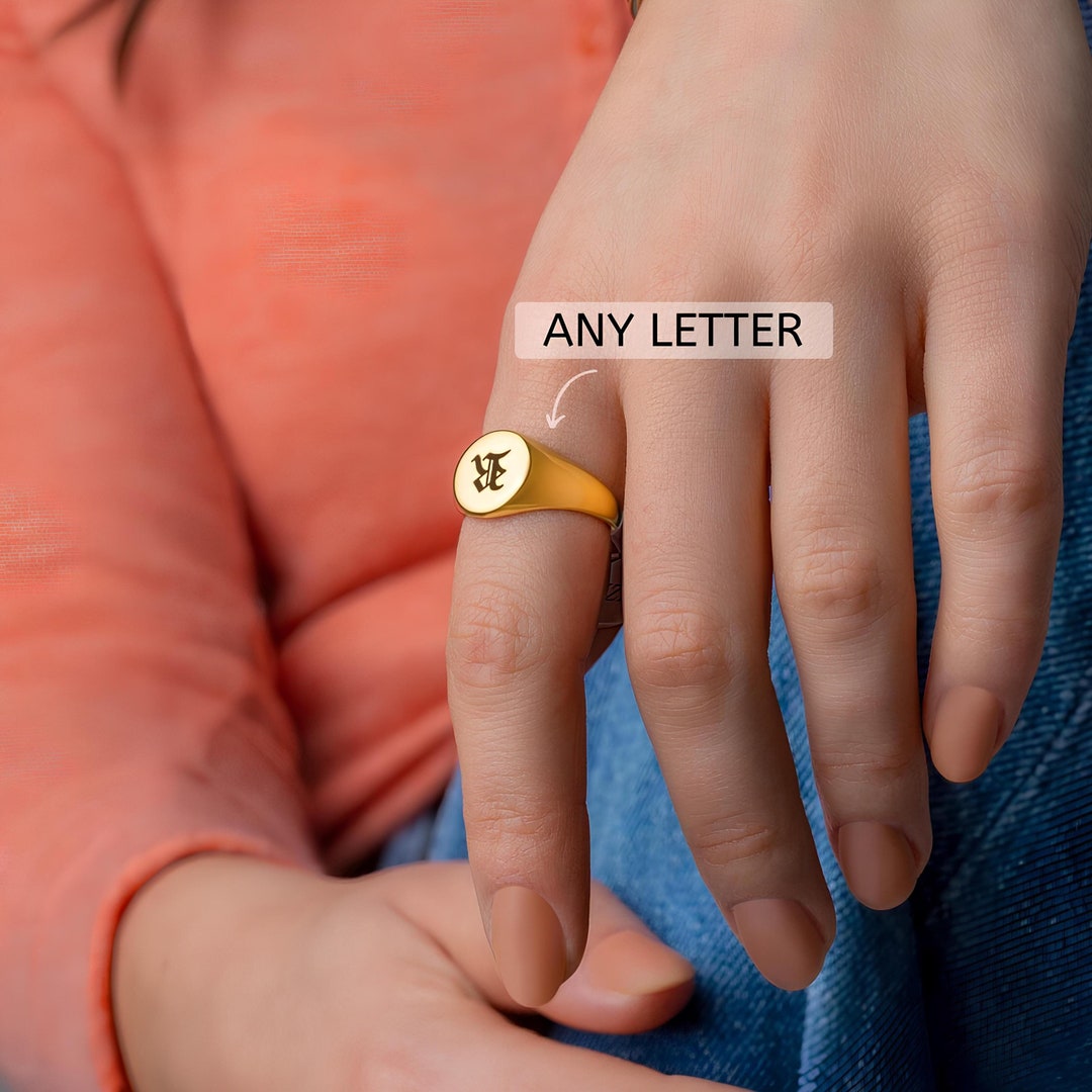 Initial Ring, Gold Letter Ring, Alphabet Ring Silver, Women Initial ...