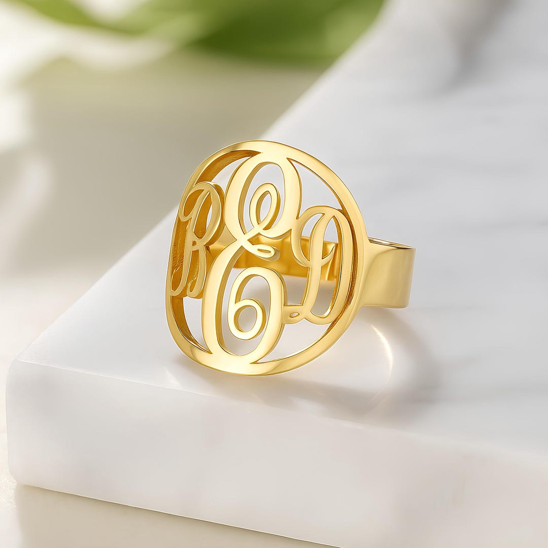 Personalized Monogram Ring With 3 Initials – Custom Statement Ring in ...