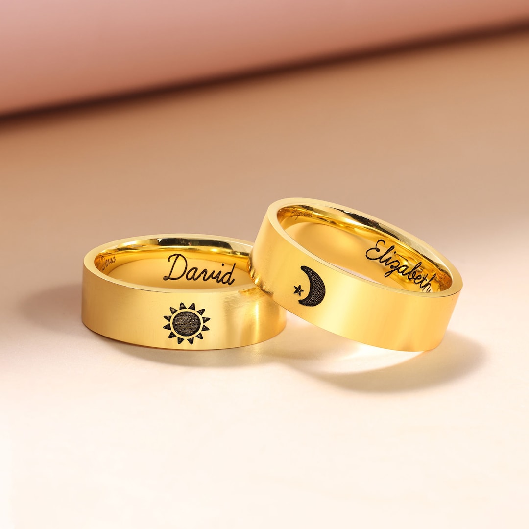 Matching Sun & Moon Rings - His and Hers Personalized Rings - Silver ...