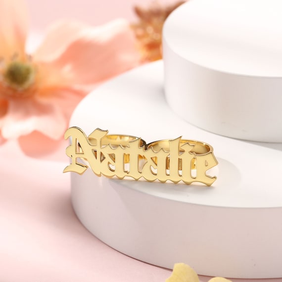 Double Finger Ring Two Finger Ring Silver Gold Name Ring - Etsy