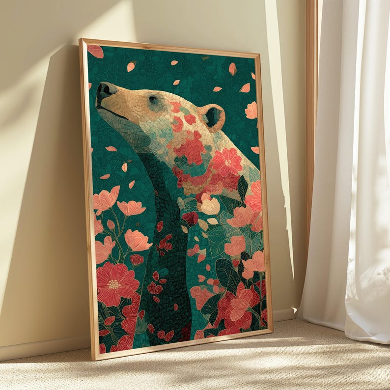 Japanese Brown Bear Folk Art Print | Hokkaido Wildlife Illustration ...