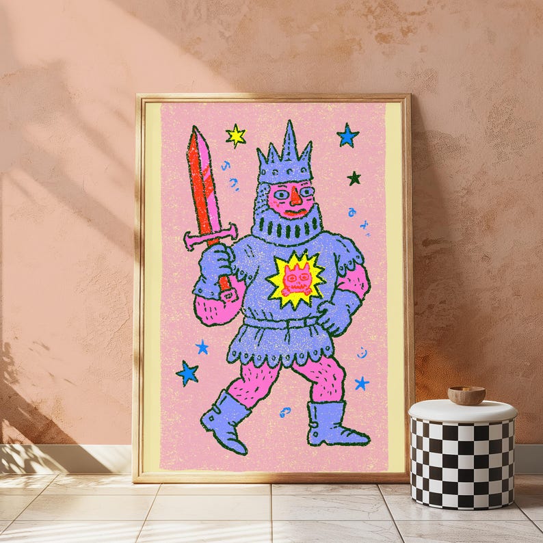 Colorful Demon Warrior Pop Art Print | Glitter Crown King With Sword ...