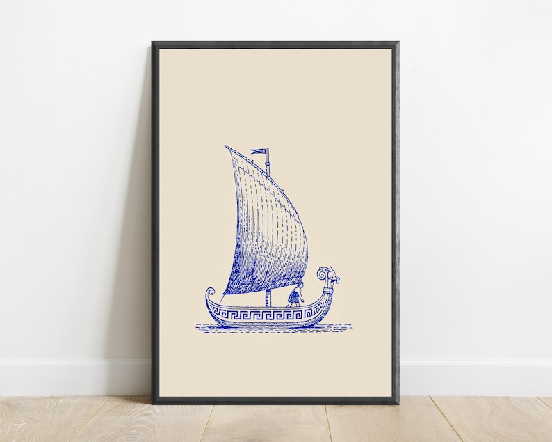 Ancient Greek Sailing Vessel Line Art Print | Minimalist Classical Wall ...