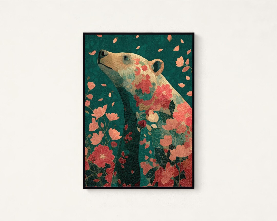 Japanese Brown Bear Folk Art Print | Hokkaido Wildlife Illustration ...