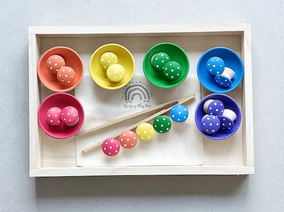 Rainbow Mushroom Sorting Activity Montessori Fine Motor | Etsy
