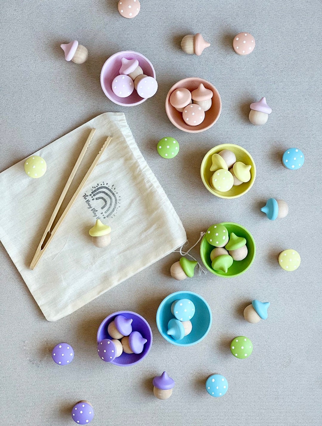 Pastel Rainbow Sorting Set -hand Painted - Wooden Toys - Acorn Sorting ...