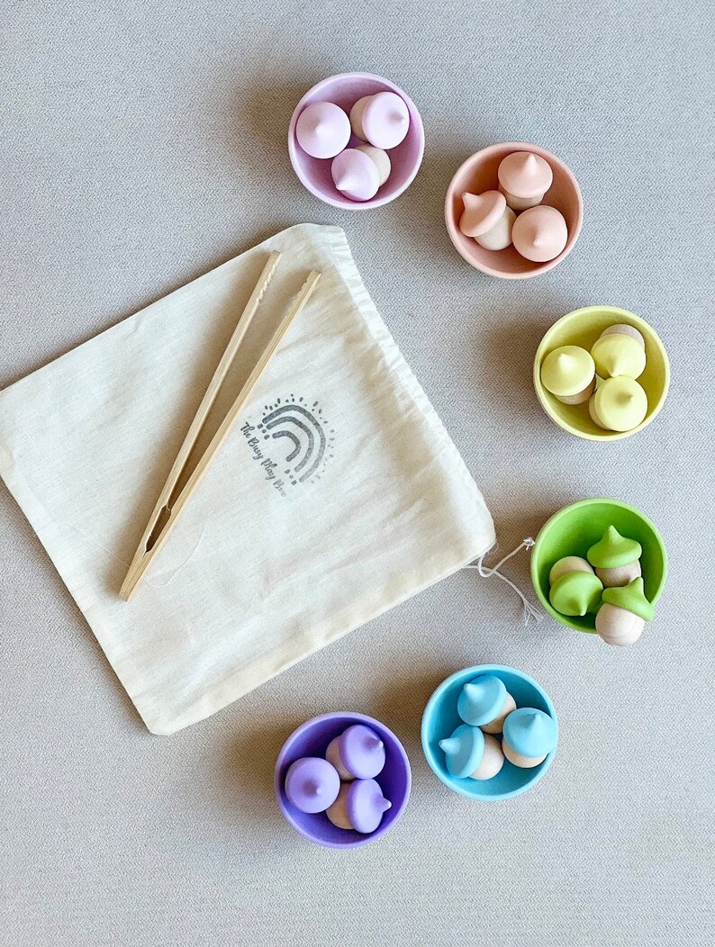Pastel Rainbow Sorting Set hand Painted Wooden Toys Acorn - Etsy
