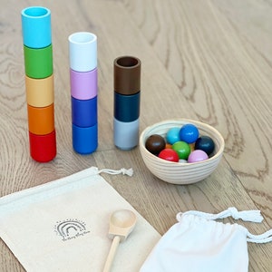 Ball and Cup Sorting Set - Wooden Toys - Sort by Color - Etsy
