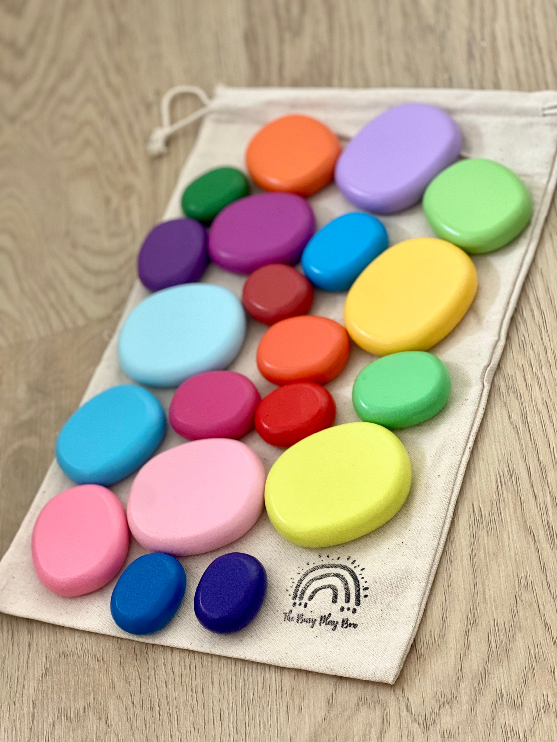 Wooden Rainbow Stacking Stones Non Toxic Paint Sorting - Etsy