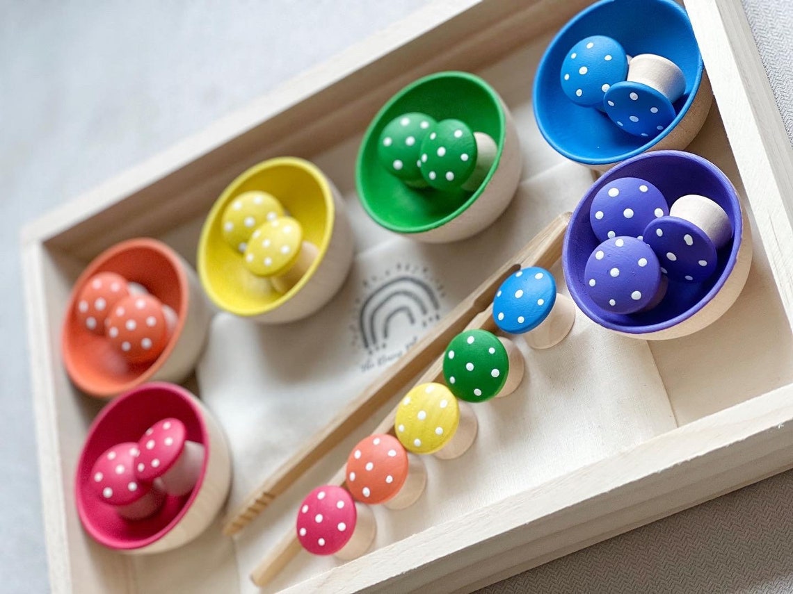 Rainbow Mushroom Sorting Activity Montessori Fine Motor | Etsy