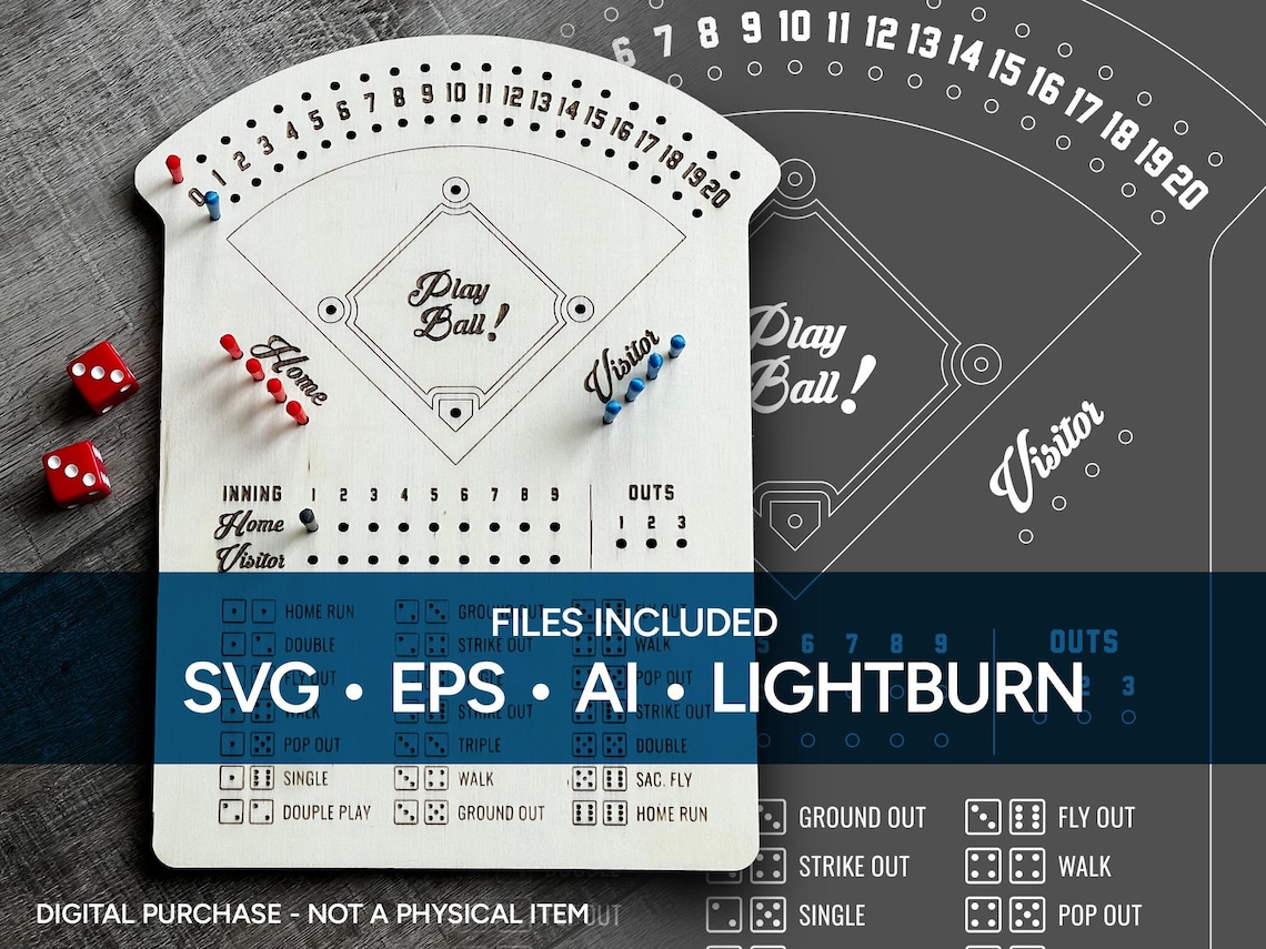 Dice Baseball Game SVG: Laser Cut File, Family Game (digital Download ...