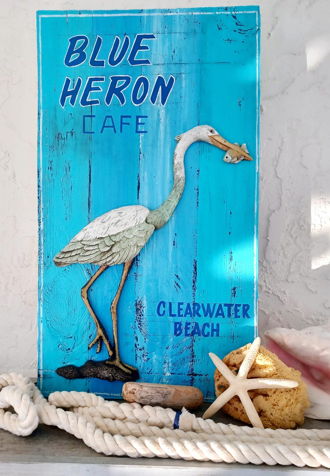 Blue Heron Sign Coastal Decor Seaside Cottage Wall Art Rustic Signs ...