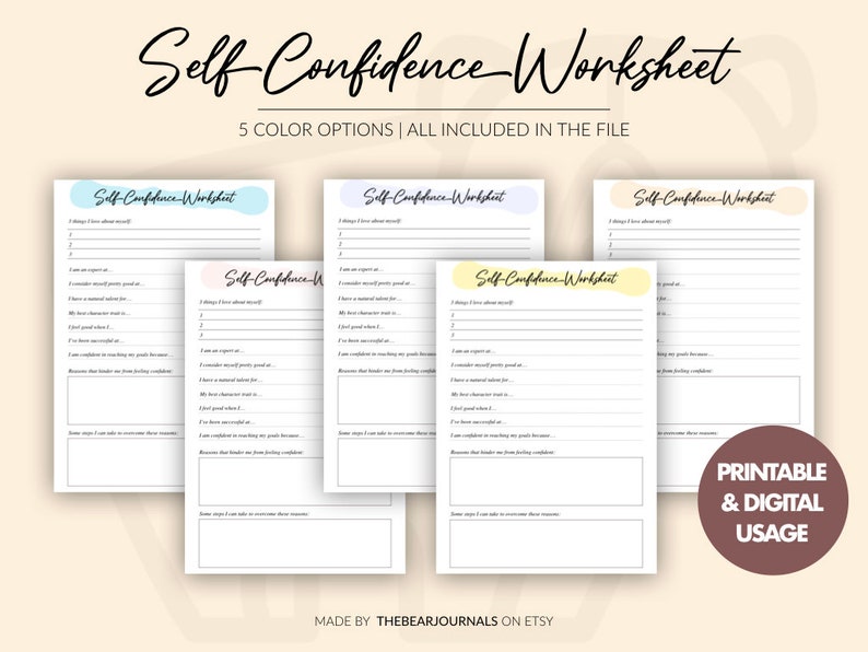 Self Confidence Worksheet, Self Esteem Journal, Self Doubt Worksheet ...