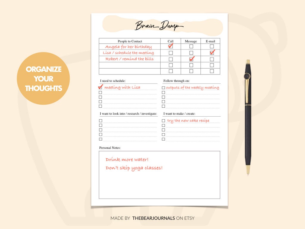 Brain Dump Template, Brainstorming Template, Printable Brain Dump ...
