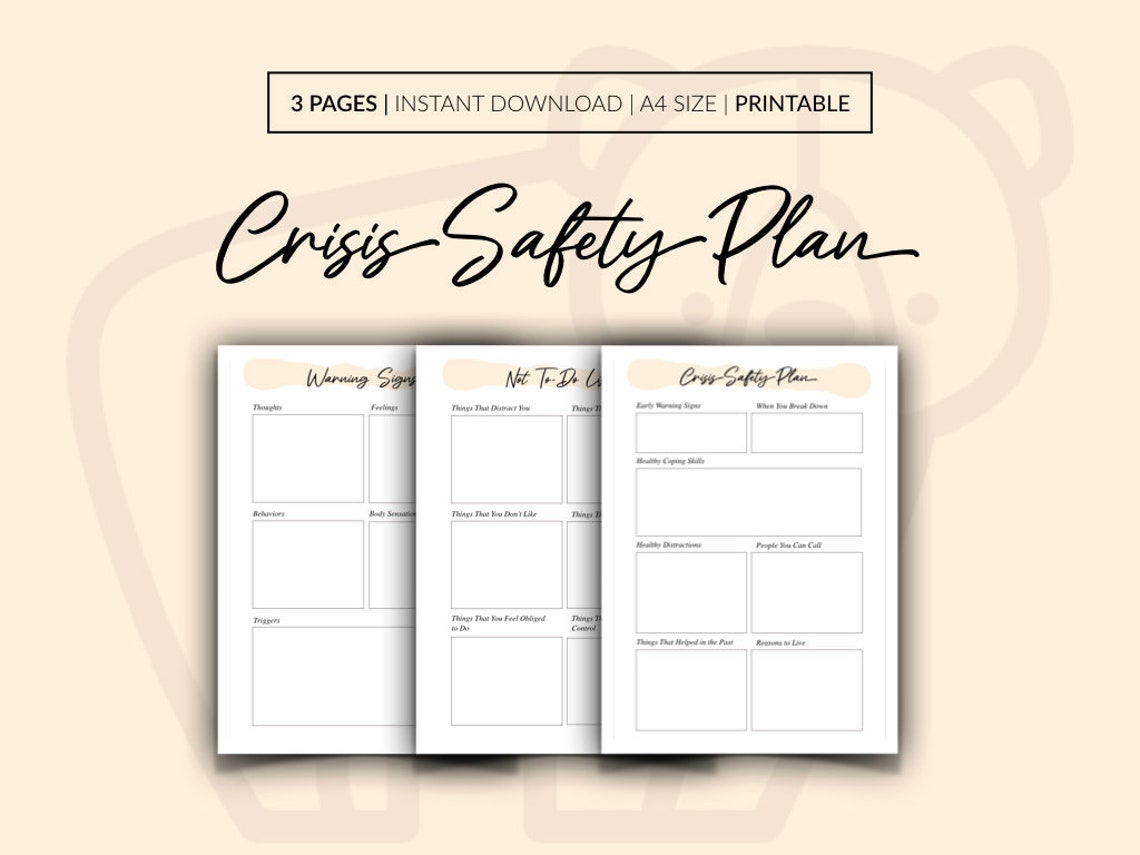 Crisis Safety Plan, Mental Health Crisis Plan, Counselling Worksheet ...